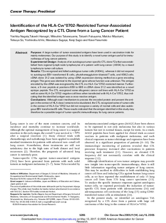 (PDF) Identification of the HLA-Cw*0702-Restricted Tumor-Associated ...