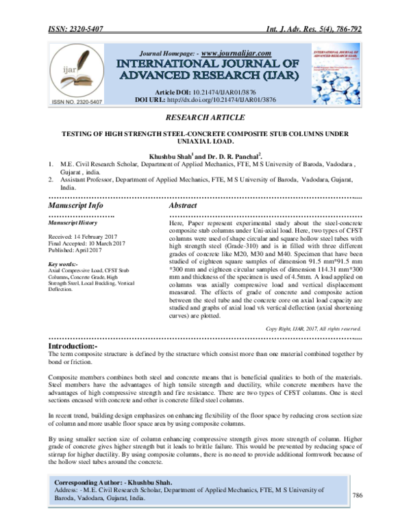 (PDF) TESTING OF HIGH STRENGTH STEEL-CONCRETE COMPOSITE STUB COLUMNS ...