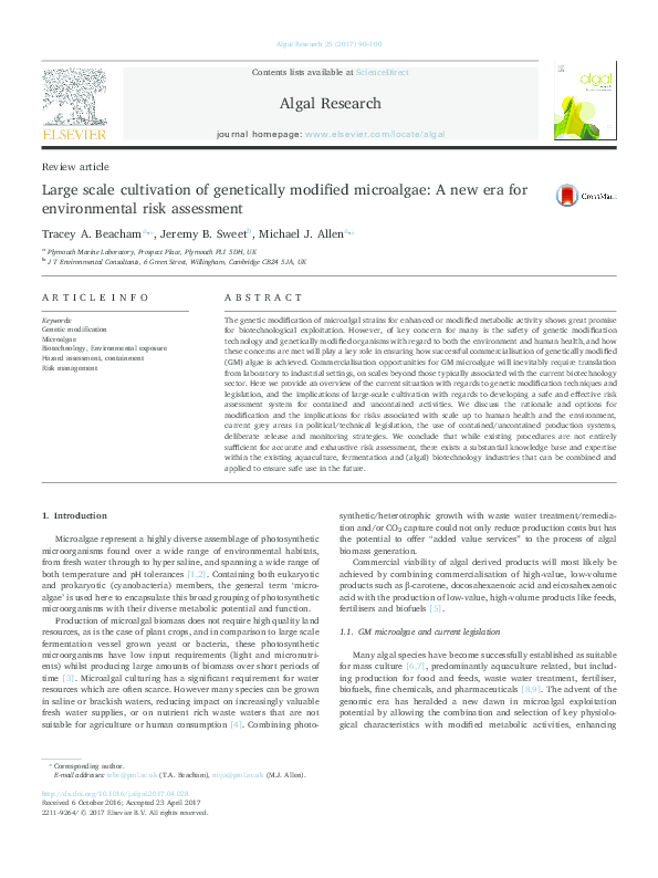 (PDF) Large scale cultivation of genetically modified microalgae: A new ...