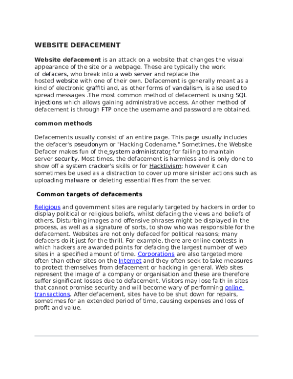 (DOC) WEBSITE DEFACEMENT DENIAL OF SERVICE