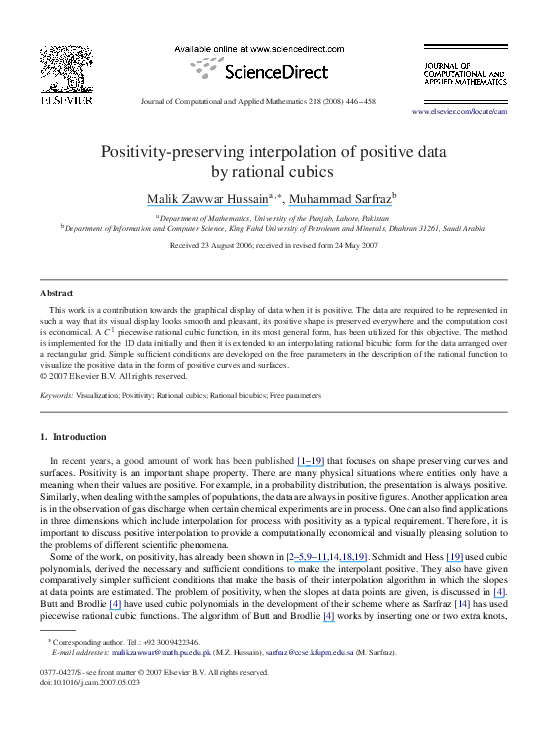 (PDF) Positivity-preserving interpolation of positive data by rational ...