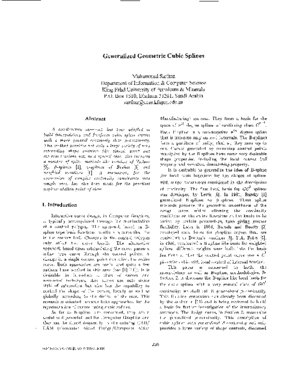 (PDF) Generalized geometric cubic splines