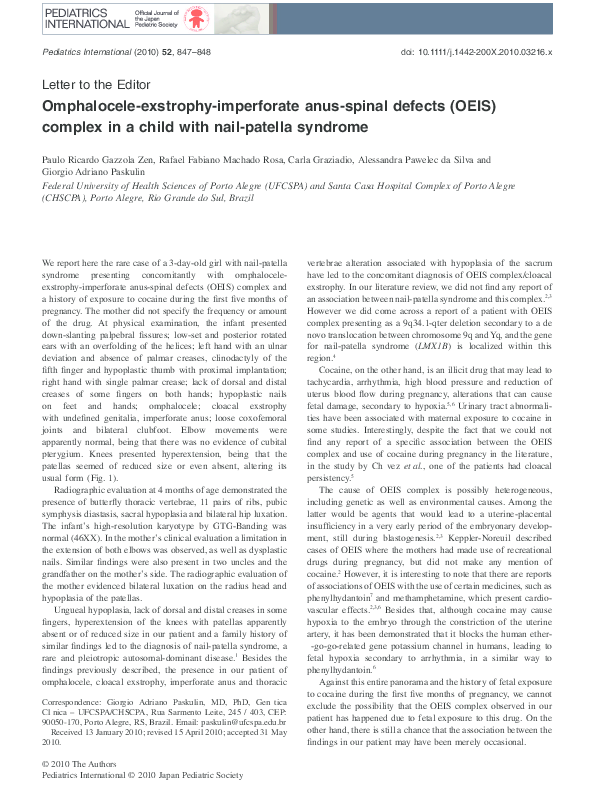 (PDF) Omphalocele-exstrophy-imperforate anus-spinal defects (OEIS ...