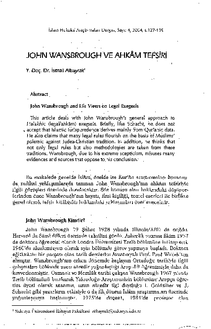 (PDF) İhad_2004.4 John Wansbrough ve Ahkam Tefsiri , İsmail Albayrak ...