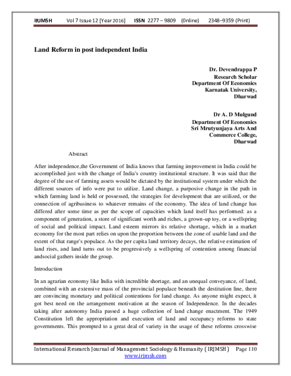 (PDF) Land Reform in post independent India
