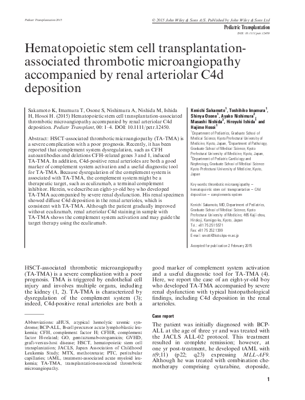 (PDF) Hematopoietic stem cell transplantation-associated thrombotic ...