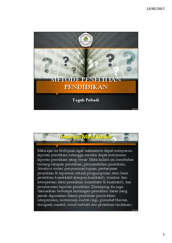 Pdf Metode Penelitian Pendidikan Teguh Pribadi Academia Edu