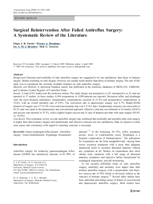 Pdf Surgical Reintervention After Failed Antireflux Surgery A