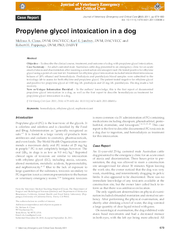 (PDF) Propylene glycol intoxication in a dog