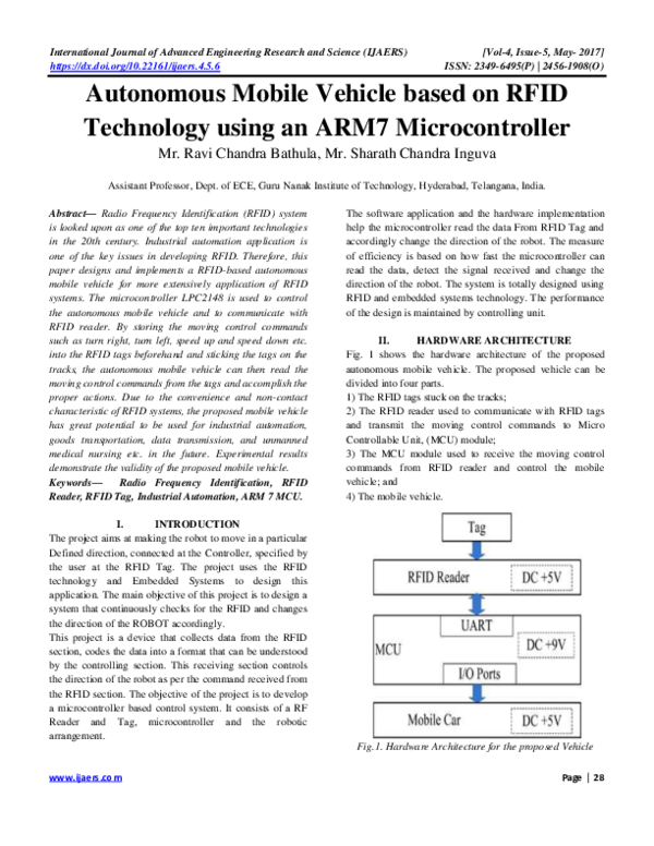 Pdf Autonomous Mobile Vehicle Based On Rfid Technology Using An Arm7 Microcontroller