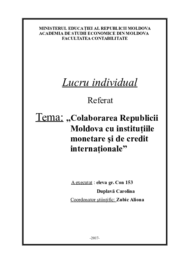 (DOC) MINISTERUL EDUCAŢIEI AL REPUBLICII MOLDOVA ACADEMIA DE STUDII ...