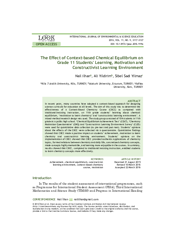 (PDF) The effect of context-based chemistry course on high school ...