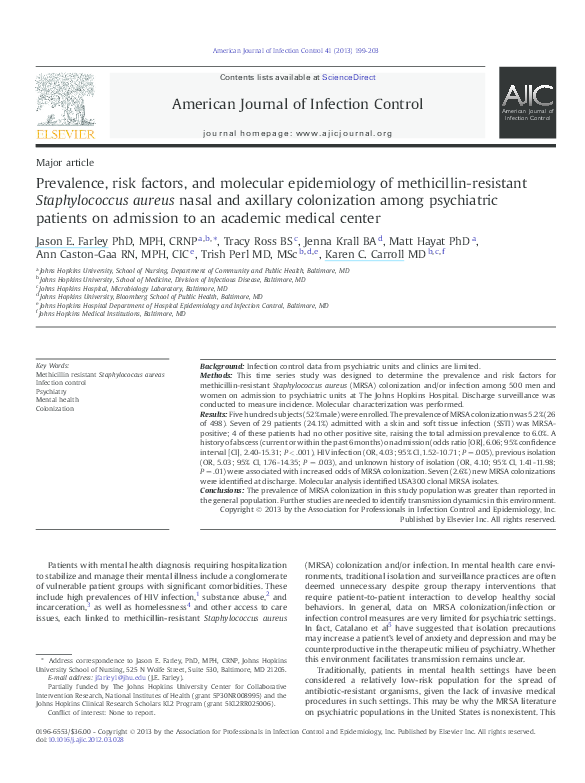 (PDF) Prevalence, risk factors, and molecular epidemiology of methicillin-resistant ...