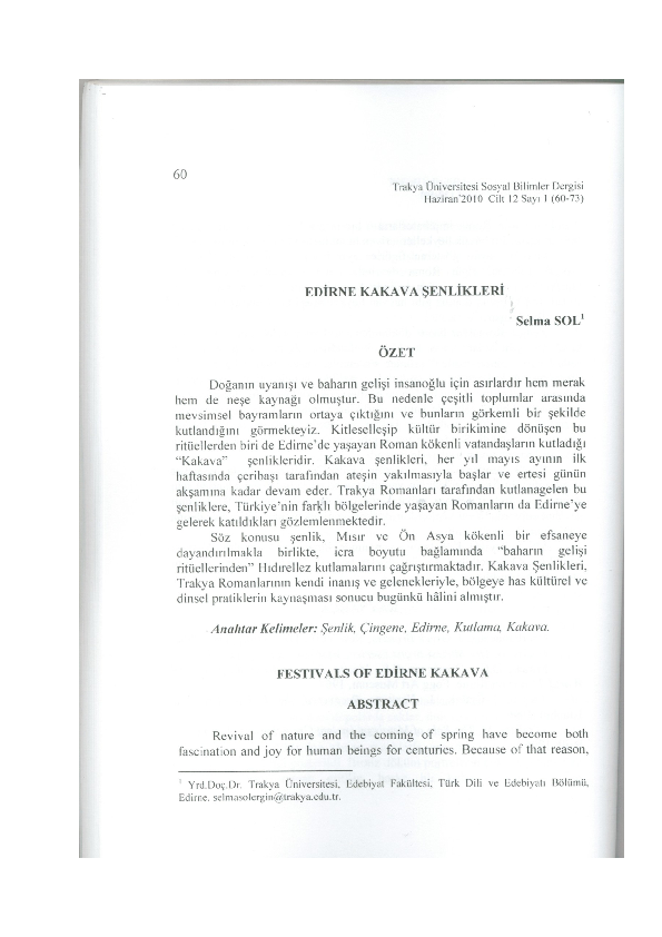 (DOC) EDİRNE KAKAVA ŞENLİKLERİ- FESTİVALS OF EDİRNE KAKAVA