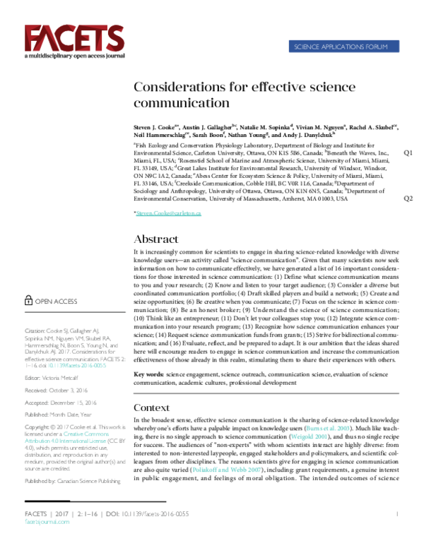 (PDF) Considerations for effective science communication