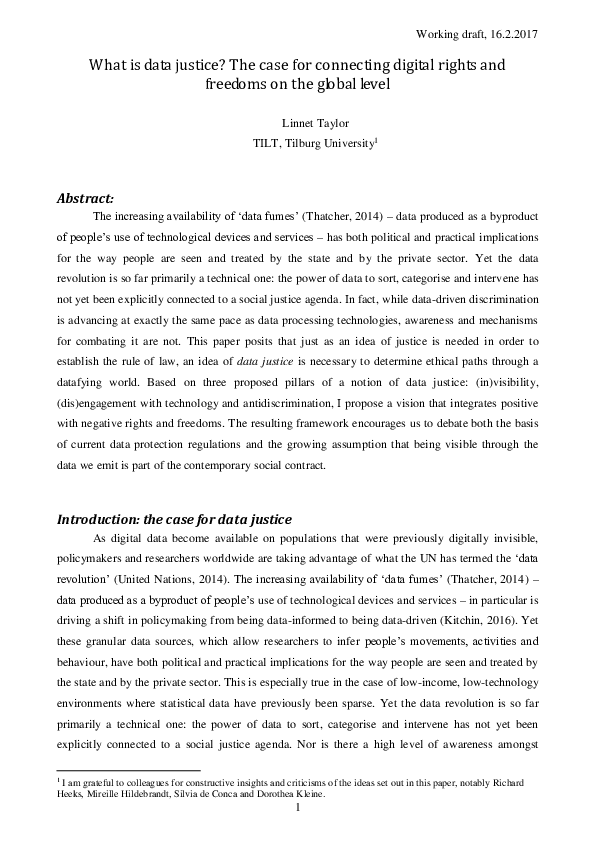 (PDF) What is data justice? The case for connecting digital rights and ...