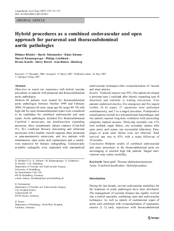 (PDF) Hybrid procedures as a combined endovascular and open approach ...