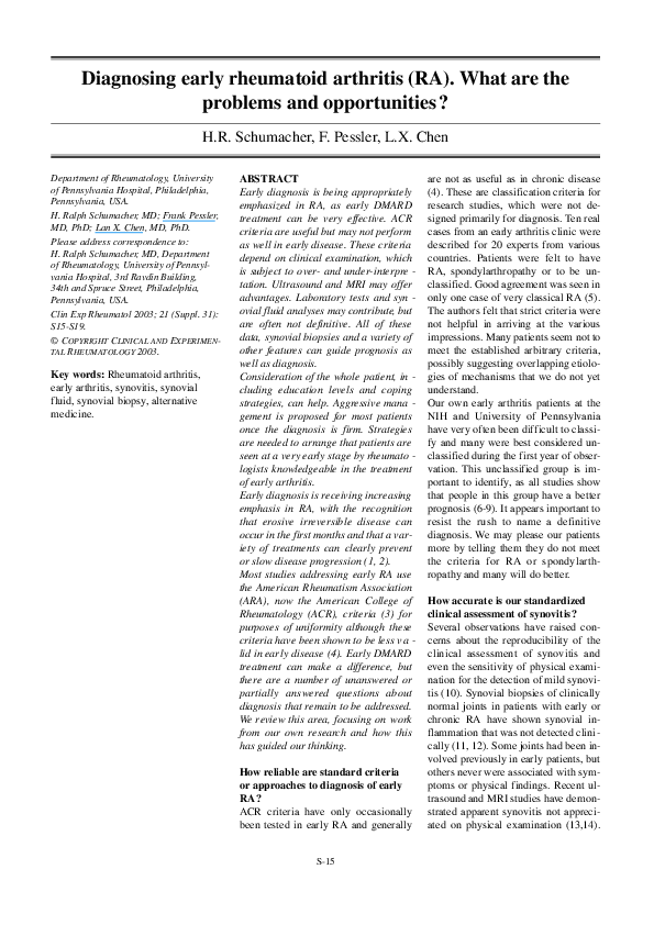 (PDF) Diagnosing early rheumatoid arthritis (RA). What are the problems ...