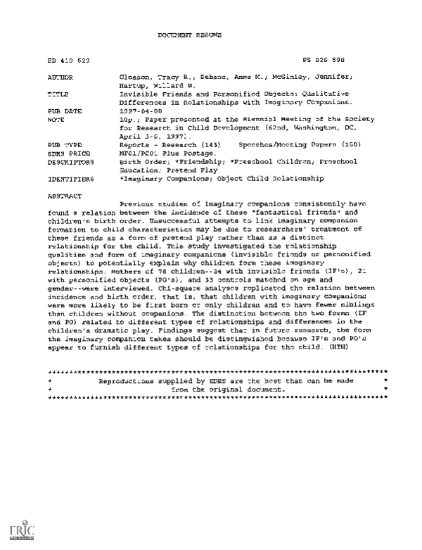 (PDF) Invisible Friends and Personified Objects: Qualitative ...