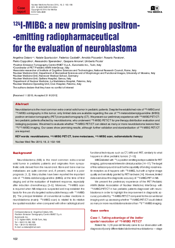 (PDF) Utility of 124I-MIBG PET/CT in the follow-up of patients with ...