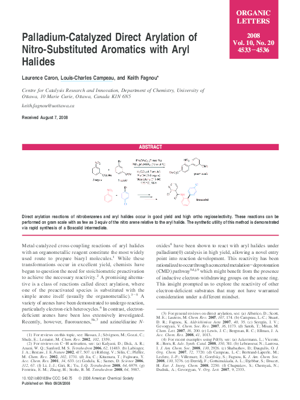 (PDF) Palladium-Catalyzed Direct Arylation of Nitro-Substituted Aromatics with Aryl Halides