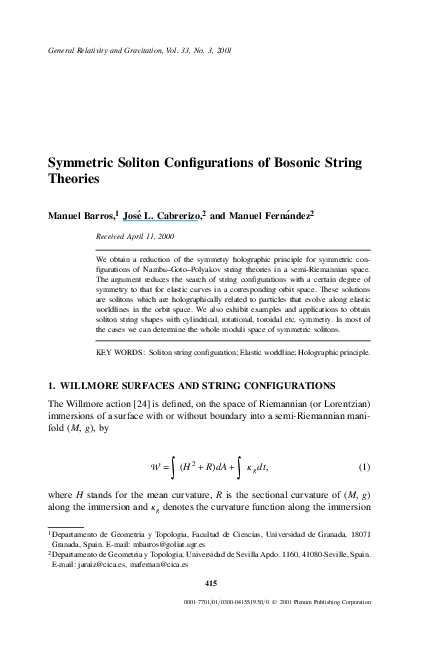 (PDF) Symmetric soliton configurations of bosonic string theories