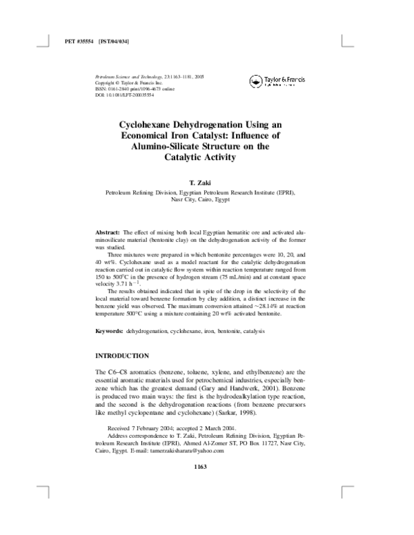 (PDF) Cyclohexane Dehydrogenation Using an Economical Iron Catalyst ...