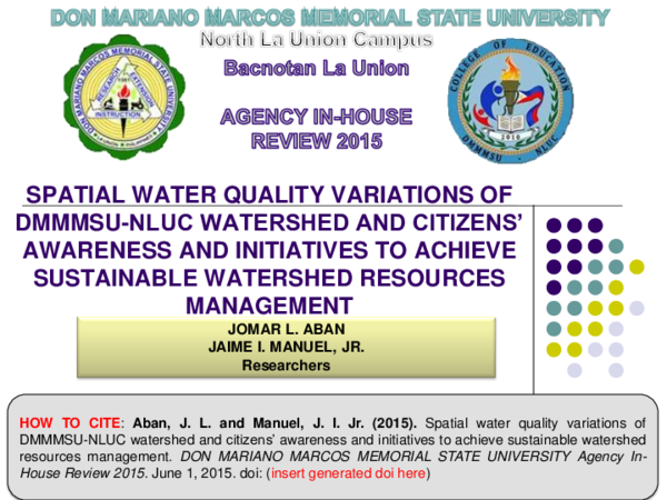 (PDF) Spatial water quality variations of DMMMSU-NLUC watershed and ...
