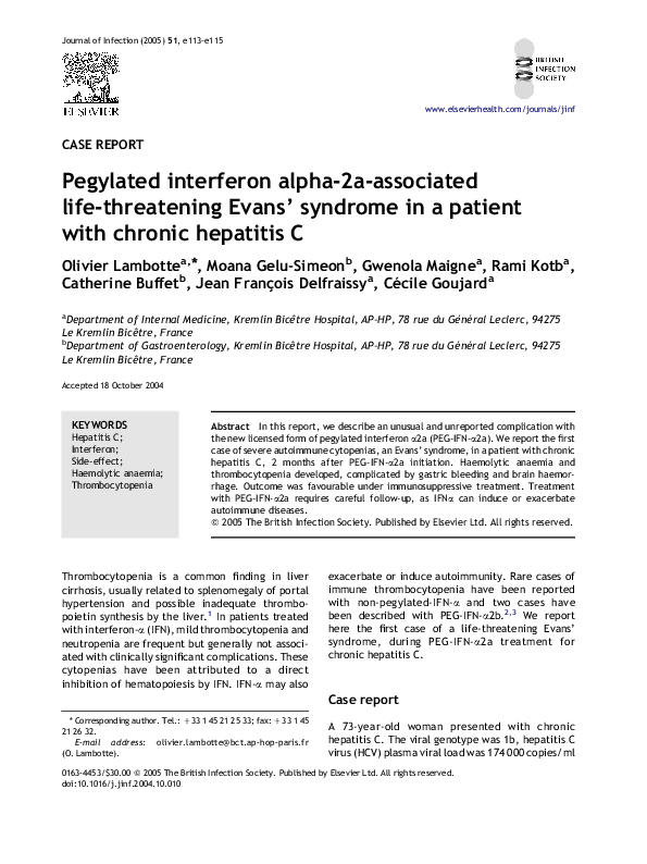 (PDF) Pegylated interferon alpha-2a-associated life-threatening Evans ...
