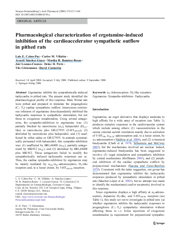 (PDF) Pharmacological characterization of ergotamine-induced inhibition ...