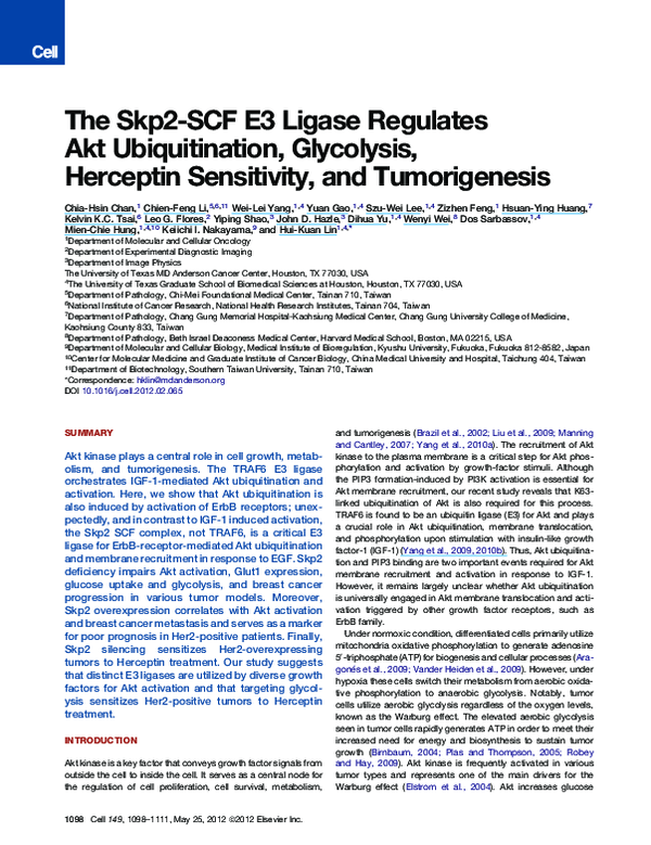 (PDF) The Skp2-SCF E3 Ligase Regulates Akt Ubiquitination, Glycolysis ...