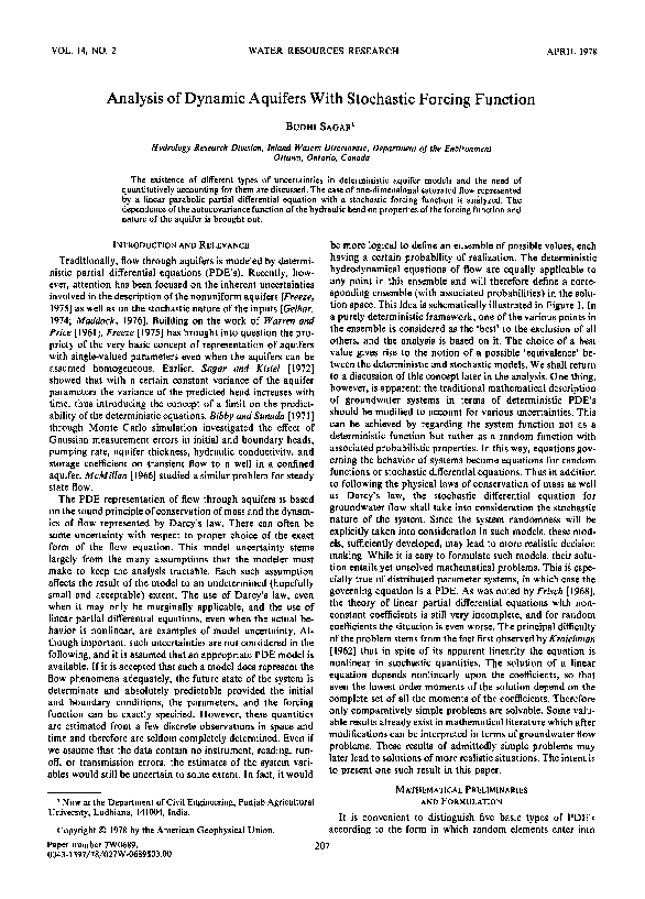 Pdf Analysis Of Dynamic Aquifers With Stochastic Forcing Function