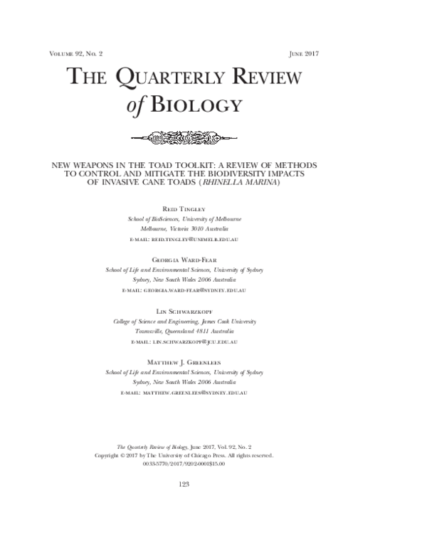 (PDF) New Weapons in the Toad Toolkit: A Review of Methods to Control ...