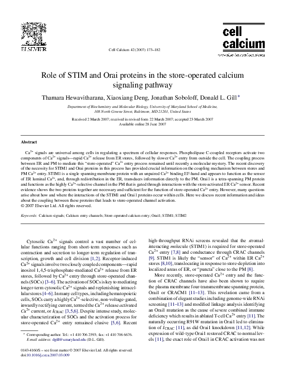 (PDF) Role of STIM and Orai proteins in the store-operated calcium ...