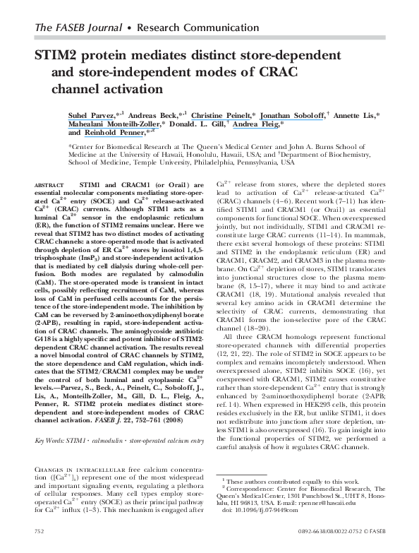 (PDF) STIM2 protein mediates distinct store-dependent and store ...