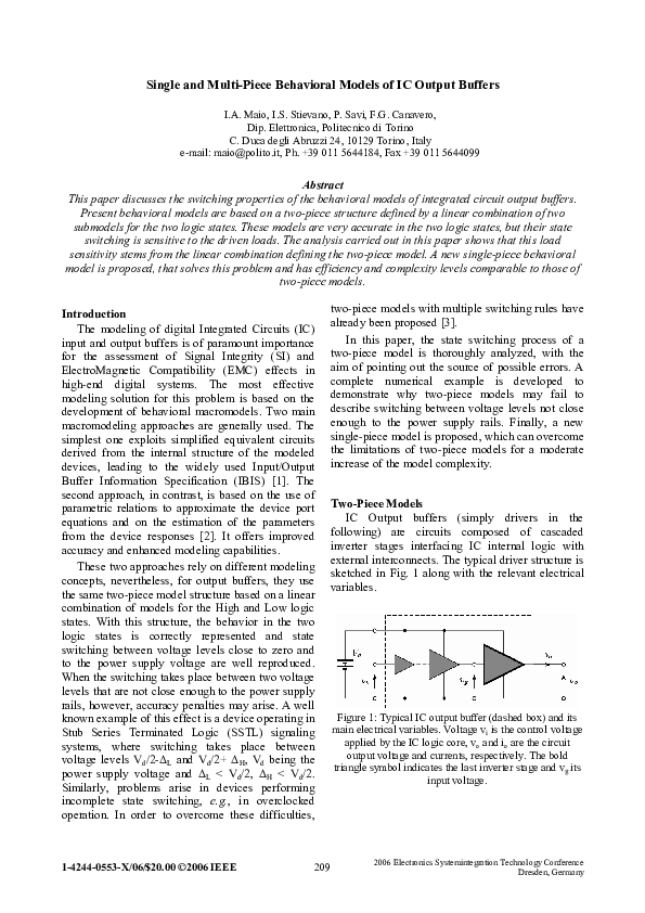 Pdf Single And Multi Piece Behavioral Models Of Ic Output Buffers