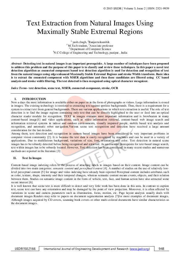 (PDF) Text Extraction from Natural Images Using Maximally Stable Extremal Regions