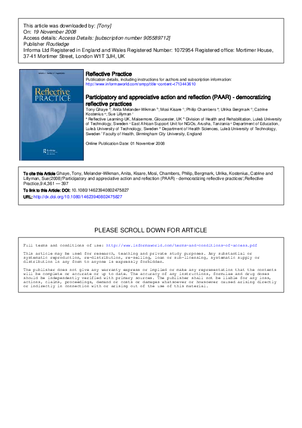 (PDF) Participatory and appreciative action and reflection (PAAR ...