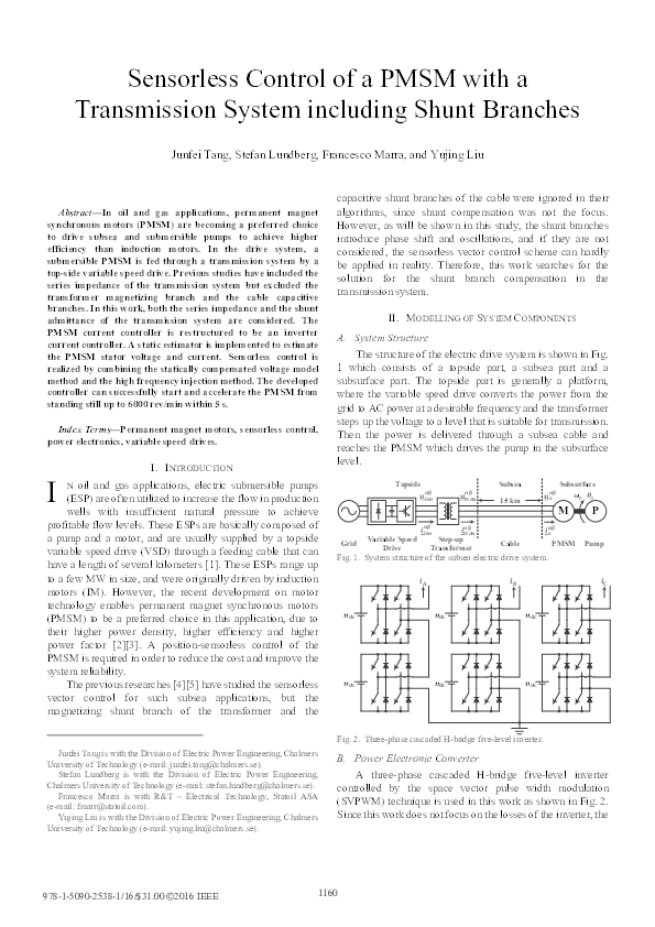 (PDF) Sensorless Control of a PMSM with a Transmission System including ...