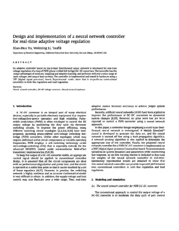 Pdf Design And Implementation Of A Neural Network Controller For Real