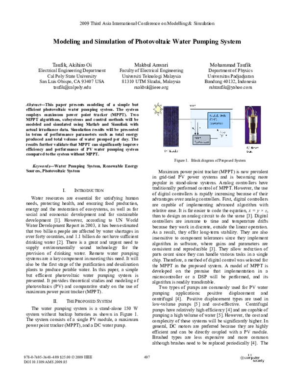(PDF) Modeling and Simulation of Photovoltaic Water Pumping System