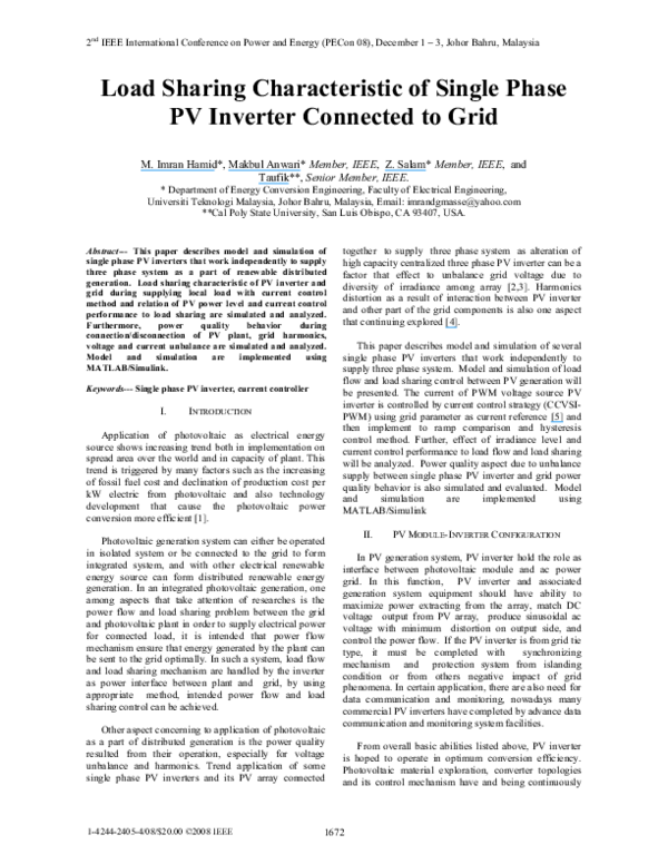 (PDF) Load sharing characteristic of single phase PV inverter connected ...