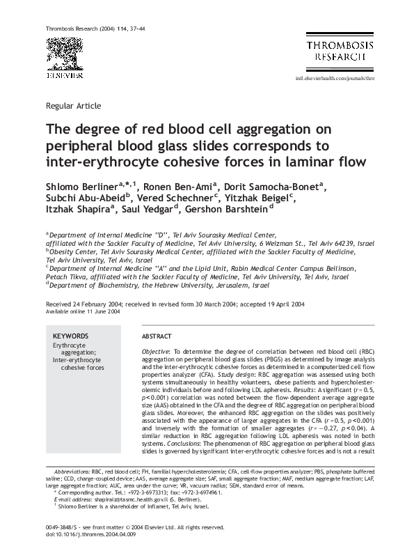 (PDF) The degree of red blood cell aggregation on peripheral blood ...