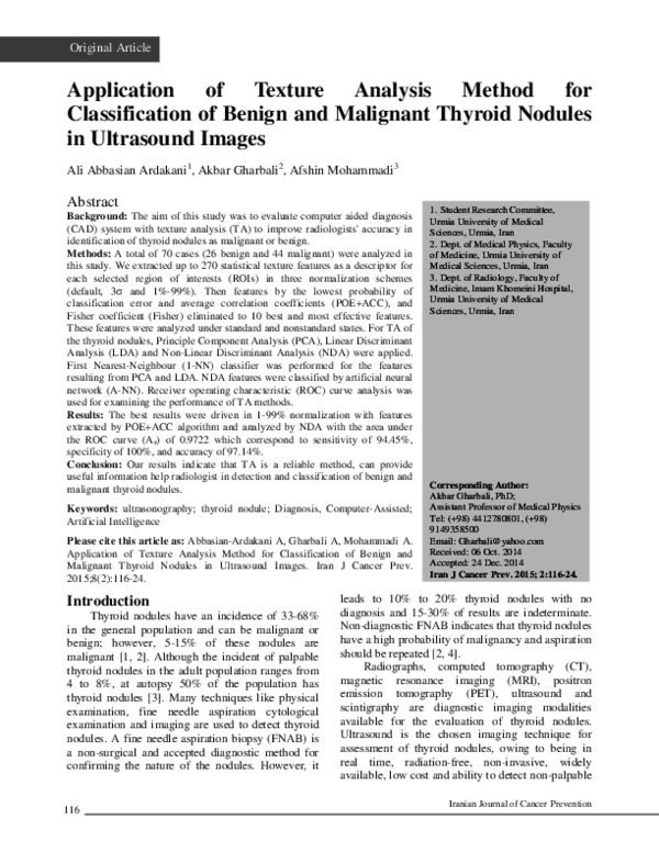 Pdf Application Of Texture Analysis Method For Classification Of