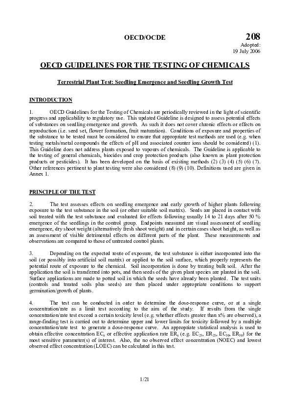 (PDF) OECD/OCDE 208 OECD GUIDELINES FOR THE TESTING OF CHEMICALS ...