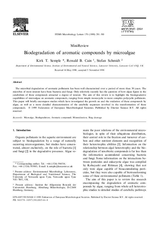 (PDF) Biodegradation of aromatic compounds by microalgae