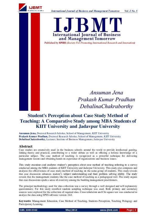 (PDF) Student's Perception about Case Study Method of Teaching: A ...