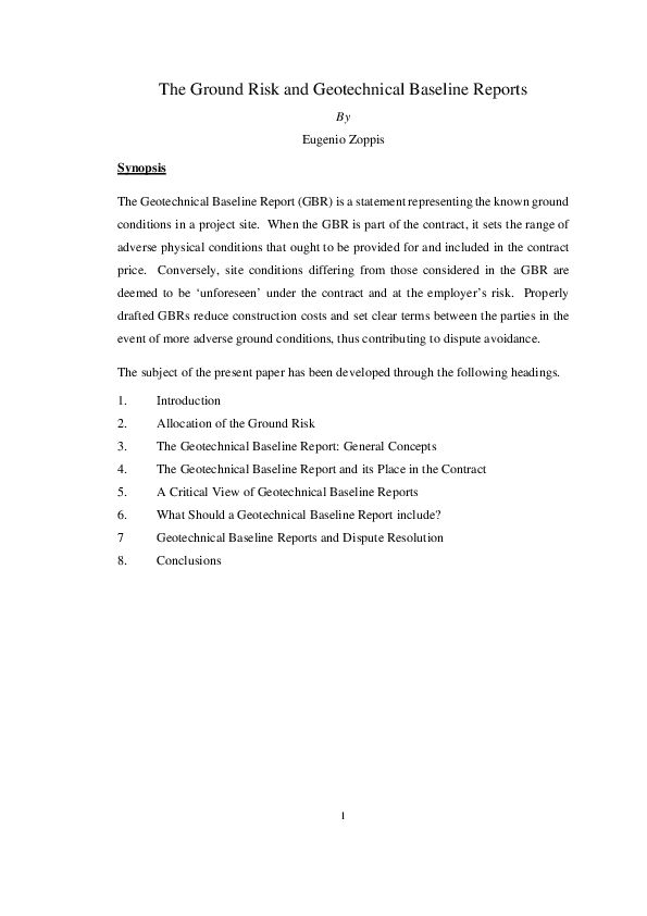 (PDF) The Ground Risk and Geotechnical Baseline Reports