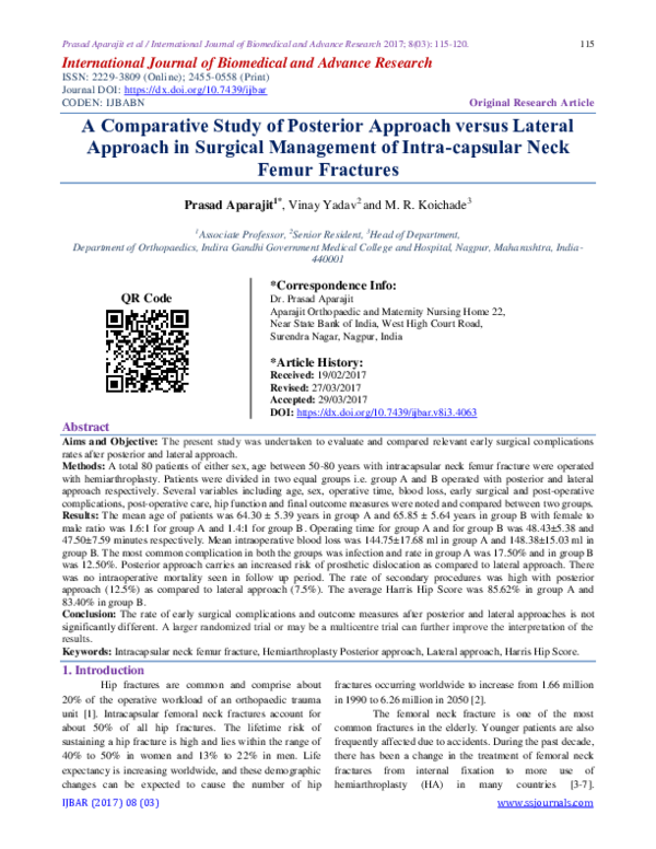 (PDF) A Comparative Study of Posterior Approach versus Lateral Approach ...
