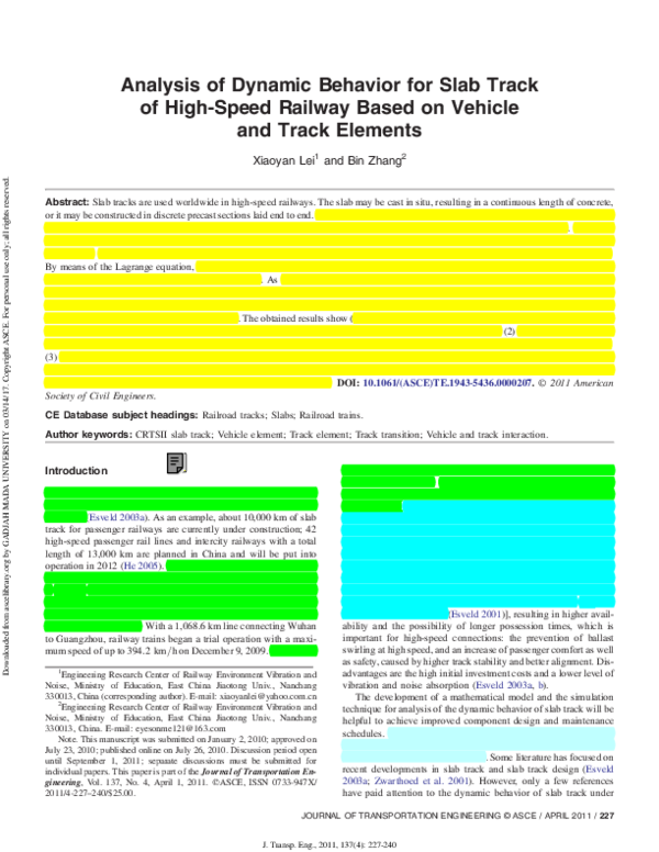 (PDF) Analysis of Dynamic Behavior for Slab Track of High-Speed Railway ...